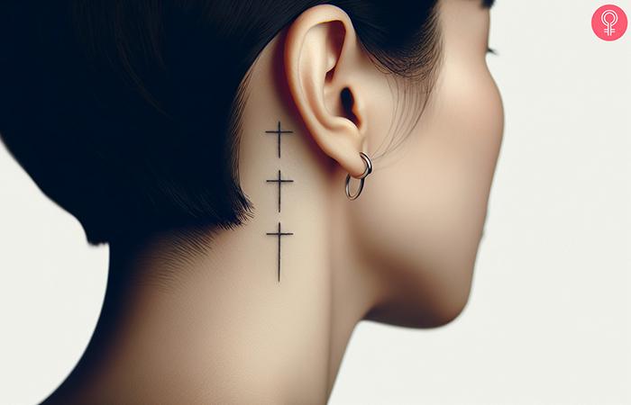 Behind Ear Cross Tattoos